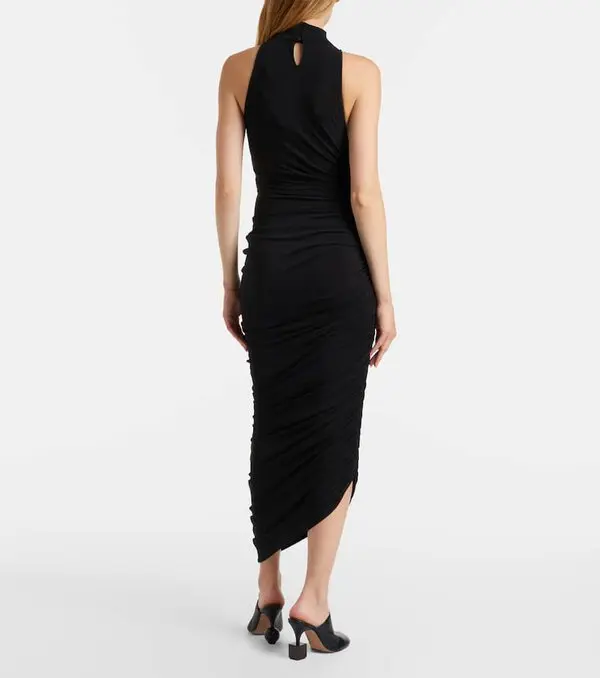 Jacquemus Piazza Gathered Jersey Midi Dress - Black