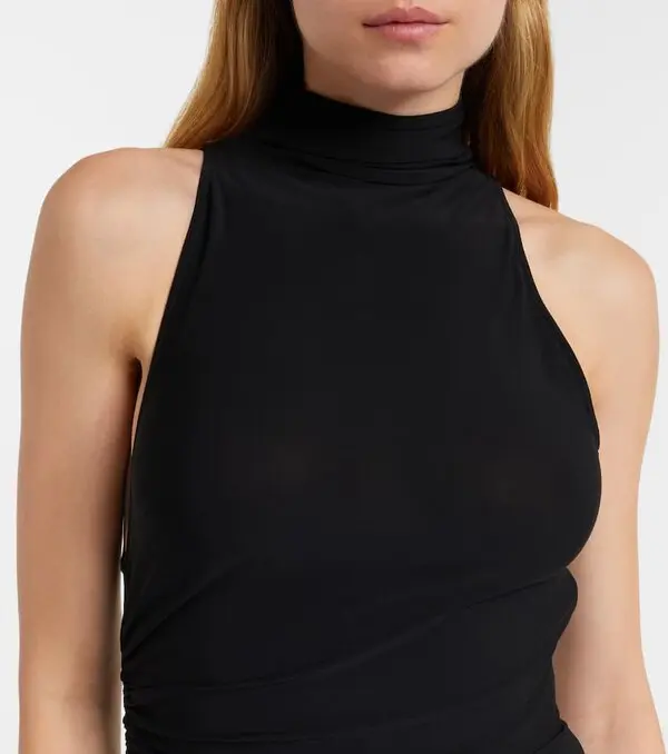Jacquemus Piazza Gathered Jersey Midi Dress - Black