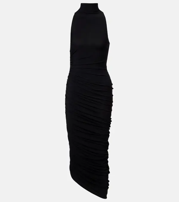 Jacquemus Piazza Gathered Jersey Midi Dress - Black