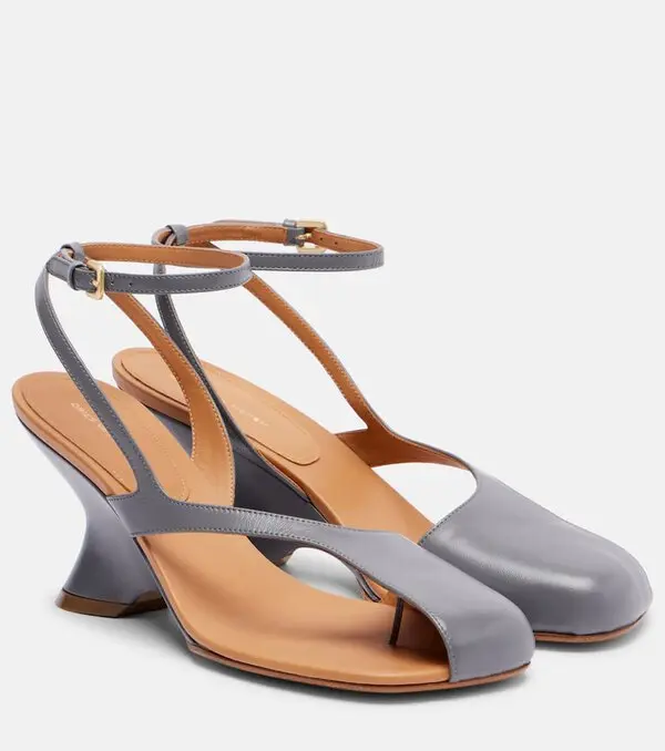 Dries Van Noten 75 Leather Wedge Sandals - Grey