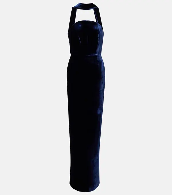 Roland Mouret Scarf-detail Velvet Corset Gown - Blue