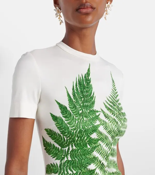 Oscar De La Renta Printed Jersey T-shirt Dress - White