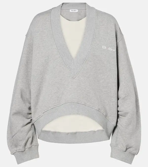 Attico Cotton Fleece V-neck Sweatshirt - Grey
