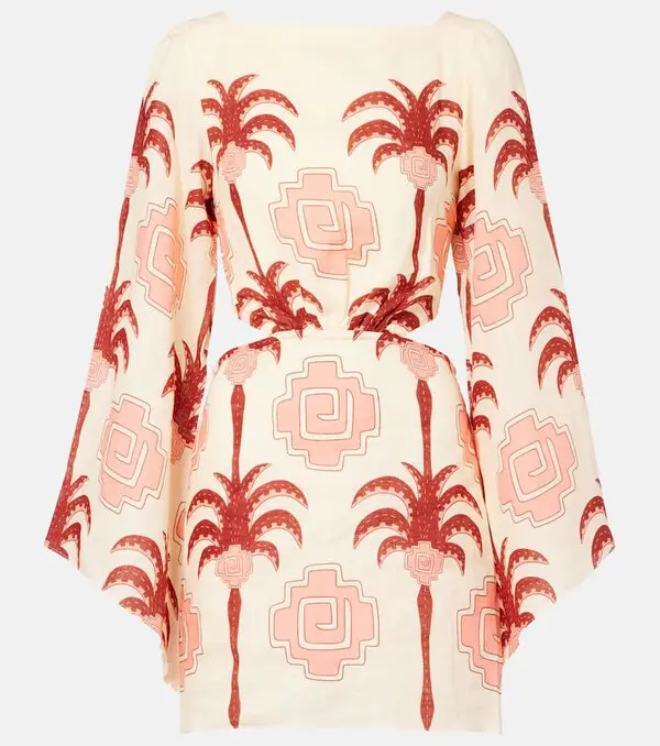 Johanna Ortiz Cutout Printed Linen Minidress - Multicoloured