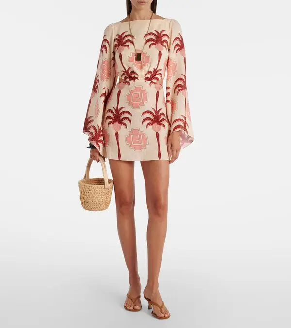 Johanna Ortiz Cutout Printed Linen Minidress - Multicoloured