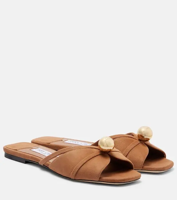 JIMMY CHOO Siva Suede Slides - Brown