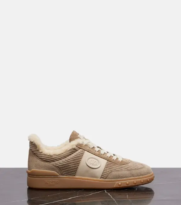 Valentino Garavani Upvillage Suede And Corduroy Sneakers - Beige