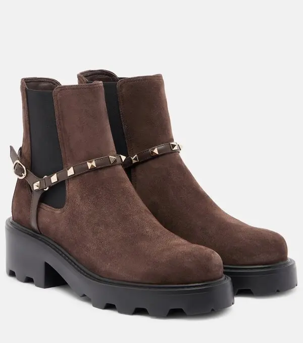 Valentino Garavani Rockstud Suede Chelsea Boots