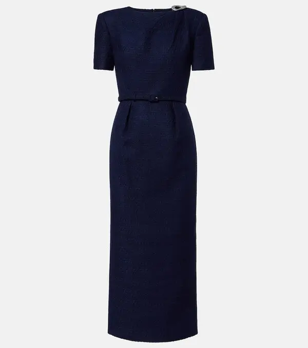 Roland Mouret Belted Bouclé Midi Dress - Blue