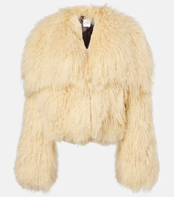 Attico Cropped Shearling Jacket - Beige