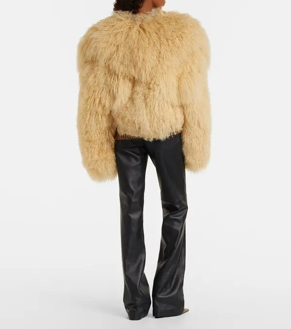 Attico Cropped Shearling Jacket - Beige