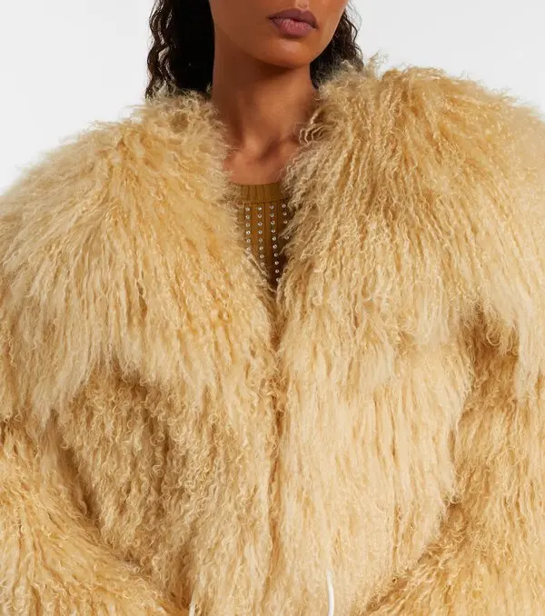 Attico Cropped Shearling Jacket - Beige
