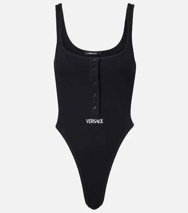 Versace Ribbed-knit Cotton-blend Bodysuit - Black