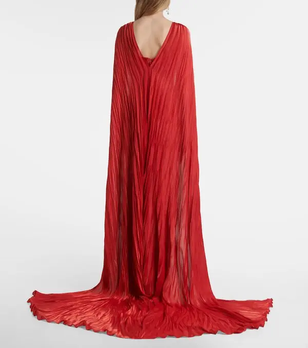 MARMAR HALIM Caped Pleated Bustier Gown - Red