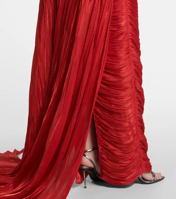 MARMAR HALIM Caped Pleated Bustier Gown - Red