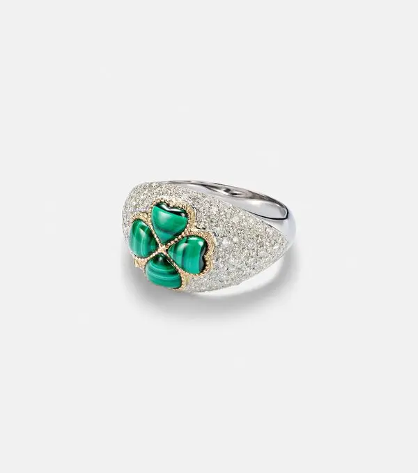 Yvonne Léon Diamond And Malachite Ring - Silver