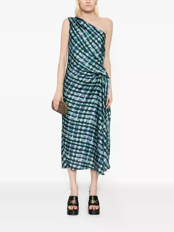 Amsale Check-printed Draped Dress