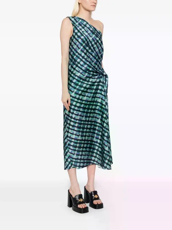 Amsale Check-printed Draped Dress