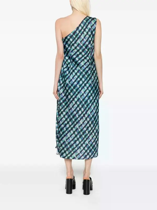 Amsale Check-printed Draped Dress
