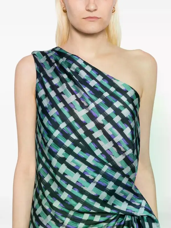 Amsale Check-printed Draped Dress