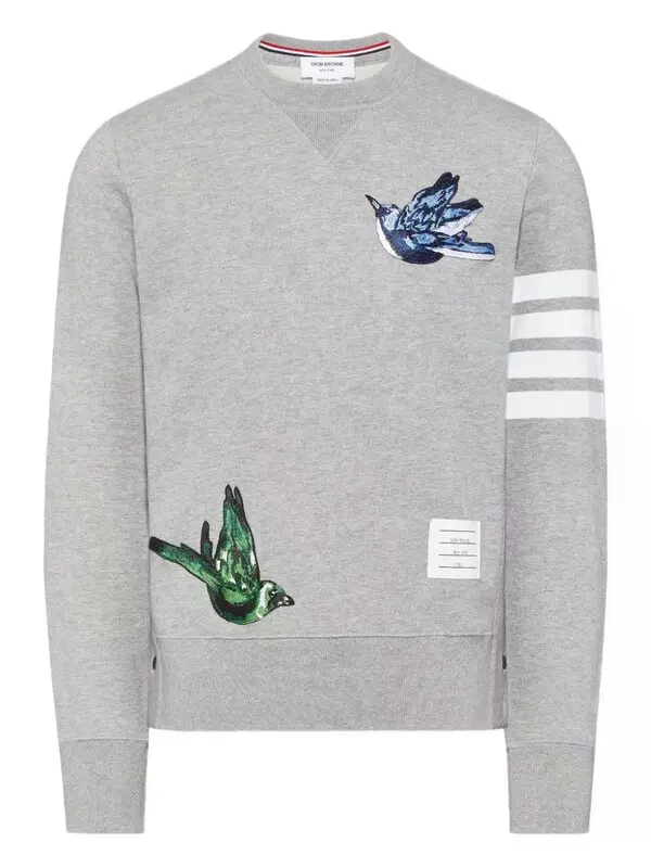 Thom Browne Loopback Sweatshirt With Birds-patch And 4-bar - Grey