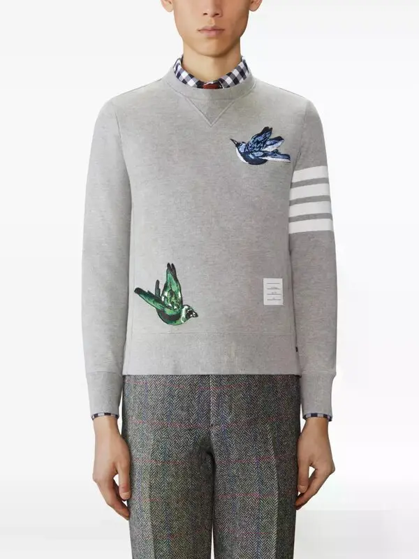Thom Browne Loopback Sweatshirt With Birds-patch And 4-bar - Grey