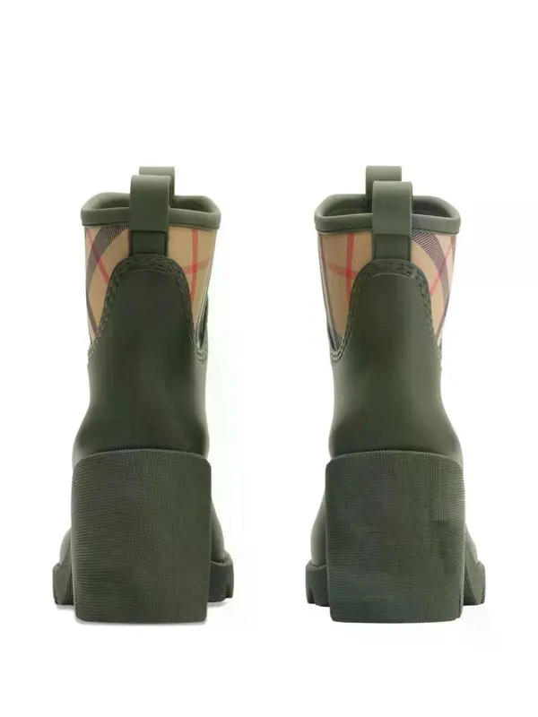 Burberry Checked Heeled Rain Boots - Green