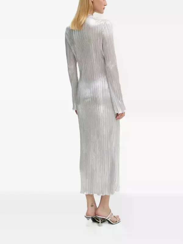 NEVER FULLY DRESSED Plissé-effect Long-sleeve Midi Dress