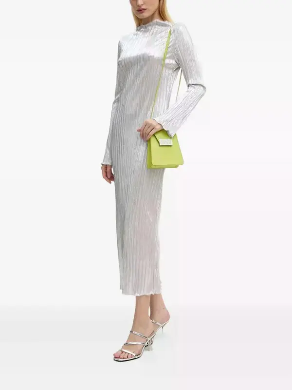 NEVER FULLY DRESSED Plissé-effect Long-sleeve Midi Dress