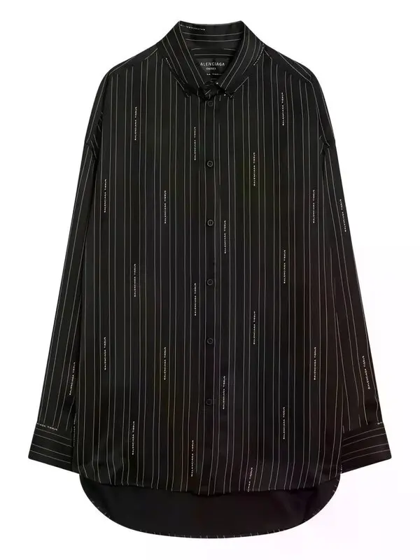 Balenciaga Pinstripe Logo Shirt - Black