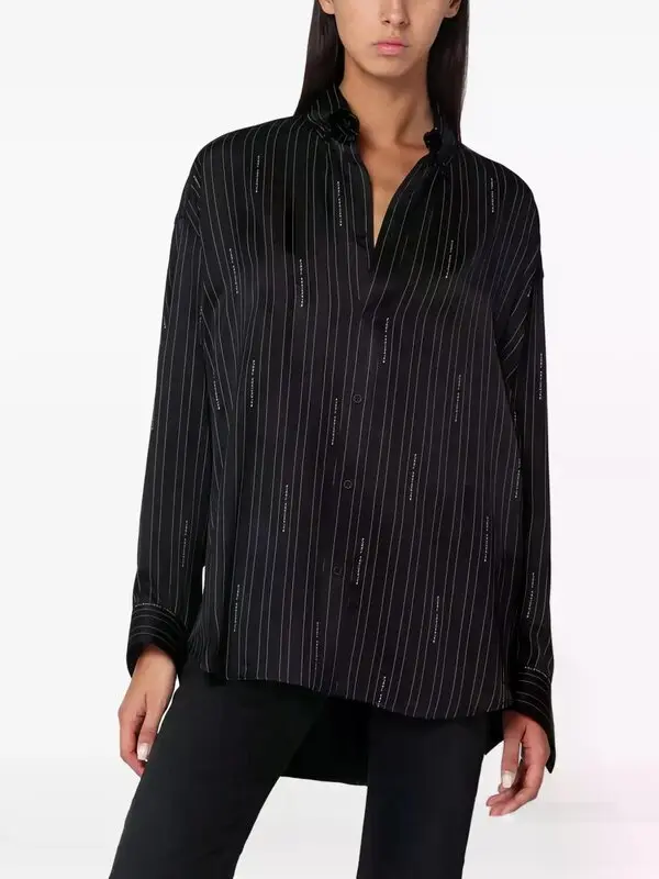 Balenciaga Pinstripe Logo Shirt - Black