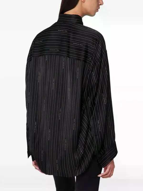 Balenciaga Pinstripe Logo Shirt - Black