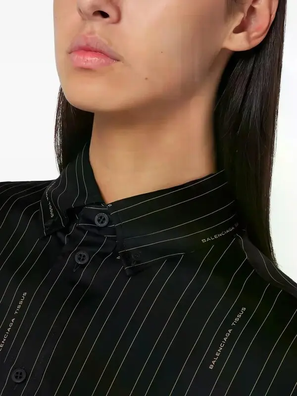 Balenciaga Pinstripe Logo Shirt - Black