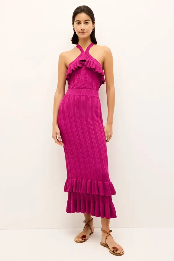 MARIE OLIVER Ribbed Knit Skirt With Ruffle Detail - Sangria