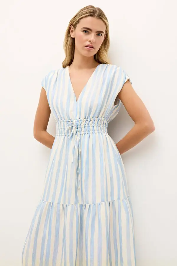 MARIE OLIVER Indy Watercolor Stripe Midi Dress - Agua