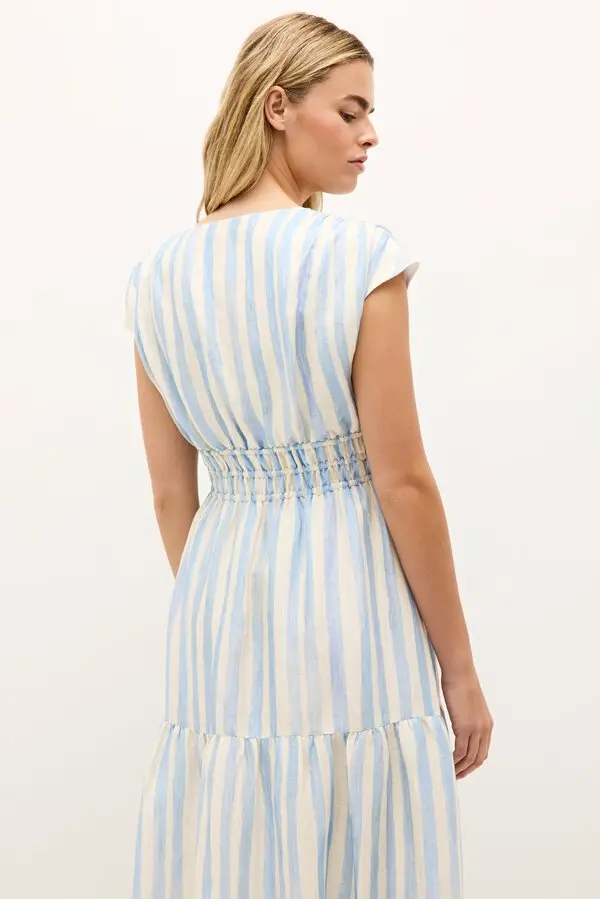 MARIE OLIVER Indy Watercolor Stripe Midi Dress - Agua