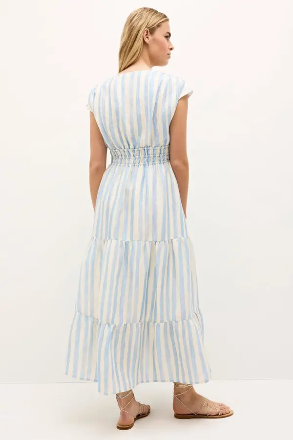 MARIE OLIVER Indy Watercolor Stripe Midi Dress - Agua
