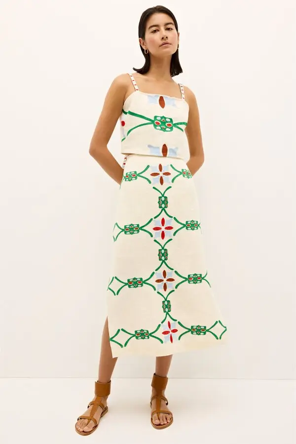 MARIE OLIVER Embroidered Linen Crop Top