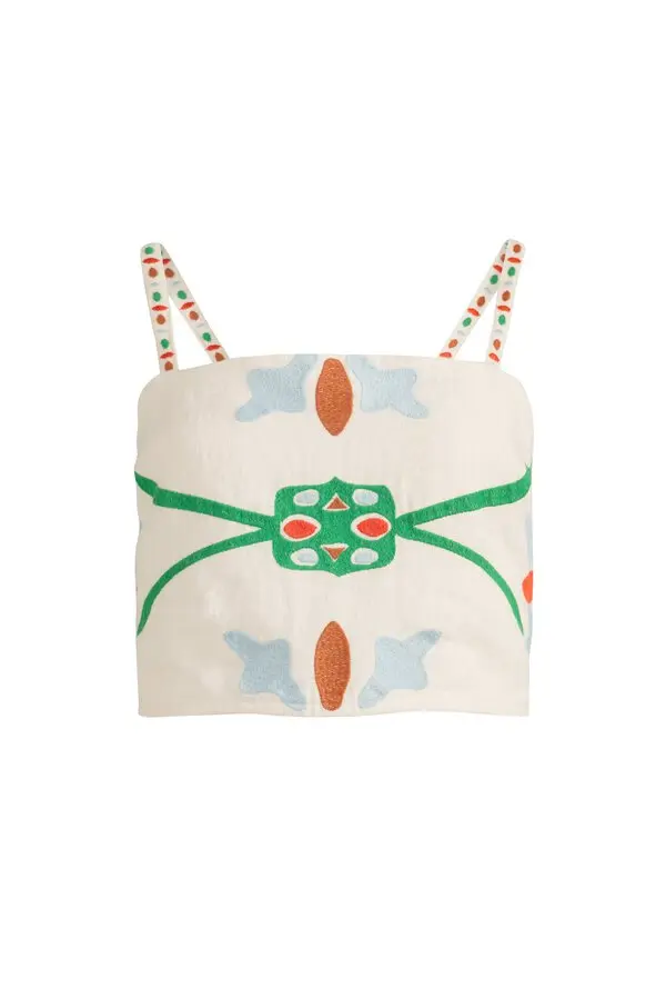 MARIE OLIVER Embroidered Linen Crop Top