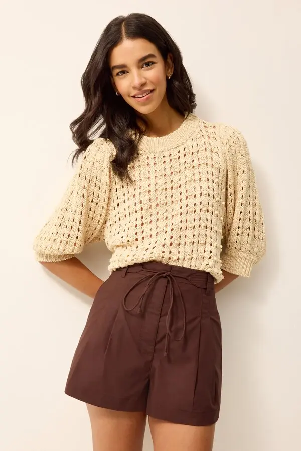 MARIE OLIVER Lander High Rise Wide Leg Pleated Shorts - Java