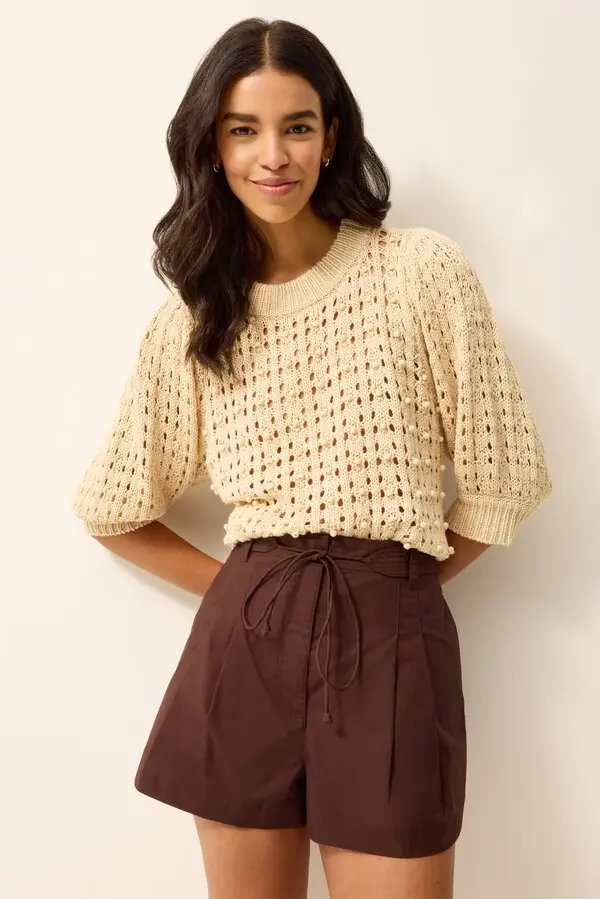 MARIE OLIVER Lander High Rise Wide Leg Pleated Shorts - Java