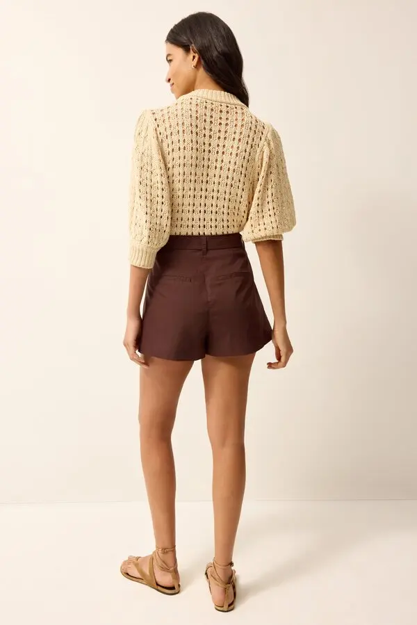 MARIE OLIVER Lander High Rise Wide Leg Pleated Shorts - Java