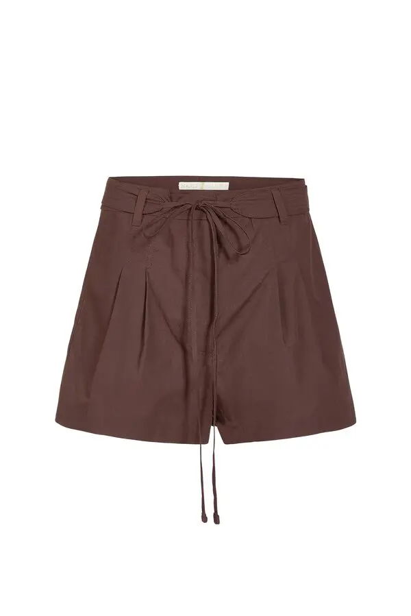 MARIE OLIVER Lander High Rise Wide Leg Pleated Shorts - Java