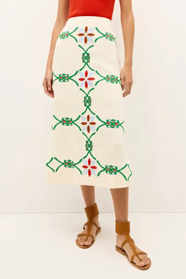 MARIE OLIVER Chandler Embroidered Linen Skirt