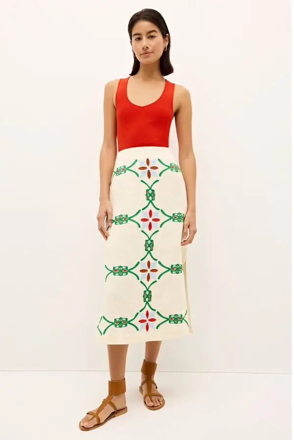 MARIE OLIVER Chandler Embroidered Linen Skirt