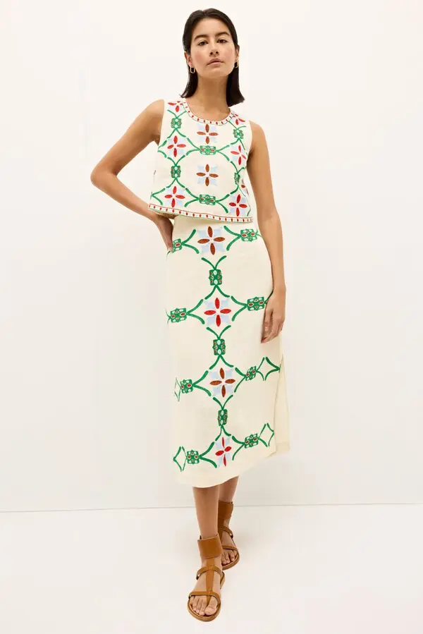 MARIE OLIVER Chandler Embroidered Linen Skirt