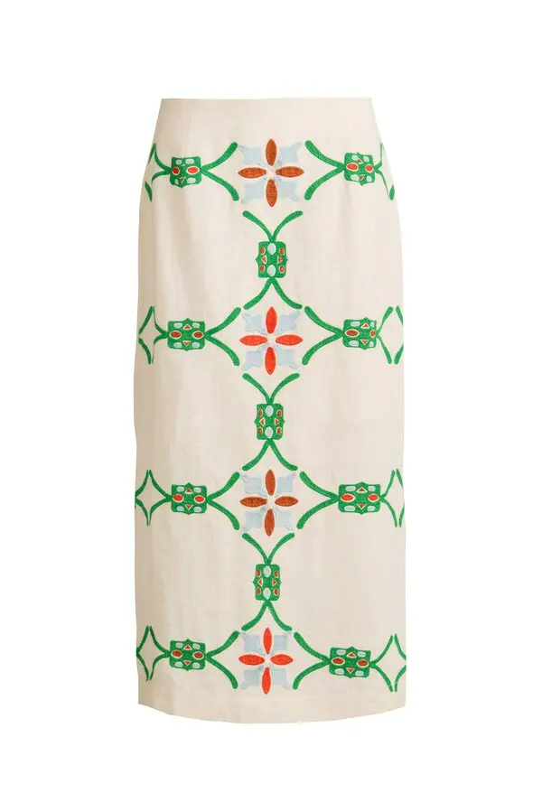 MARIE OLIVER Chandler Embroidered Linen Skirt