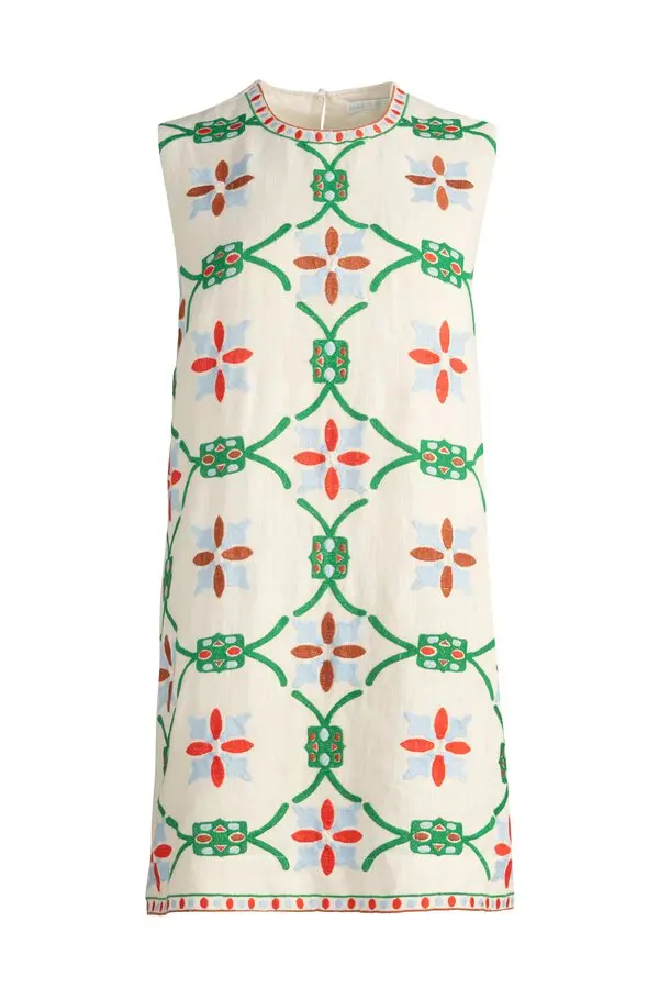 MARIE OLIVER Yvette Embroidered Linen Mini Dress - Trellis