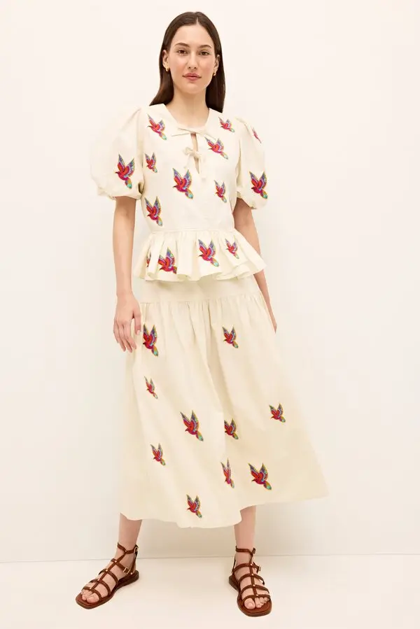 MARIE OLIVER Owens Embroidered Cotton Midi Skirt