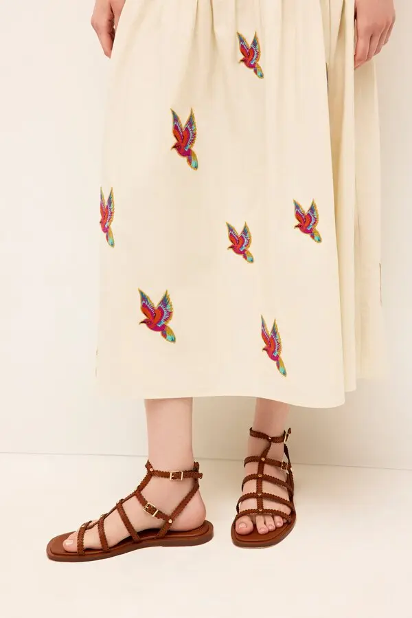 MARIE OLIVER Owens Embroidered Cotton Midi Skirt